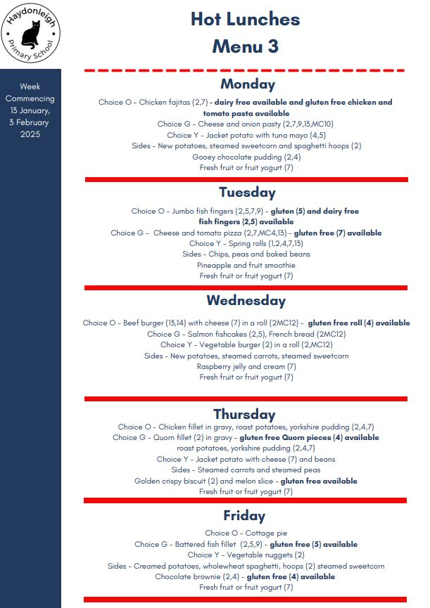 School Menu | Haydonleigh Primary School