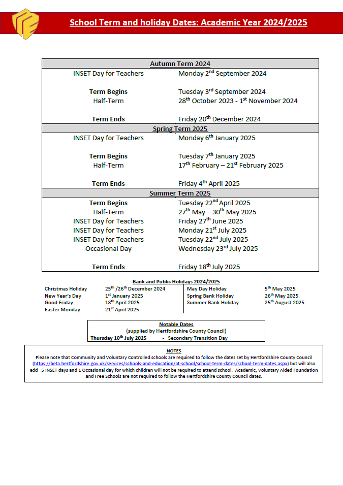 Term Dates | Mary Exton Primary School