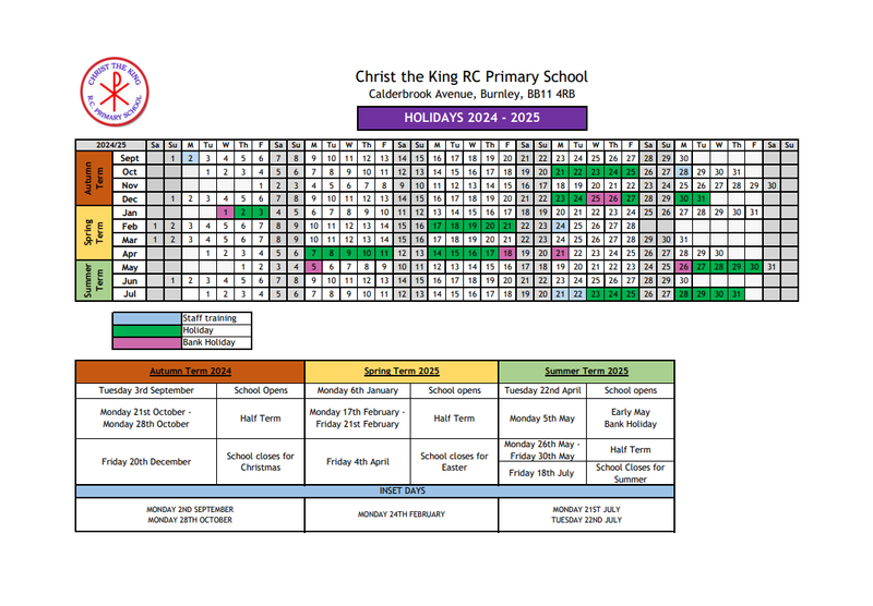 Term Dates / Holidays | Christ the King RC Primary School, A Voluntary ...