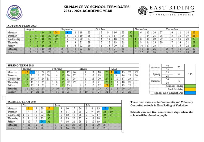 Term Dates | Kilham Church Of England Voluntary Controlled Primary School