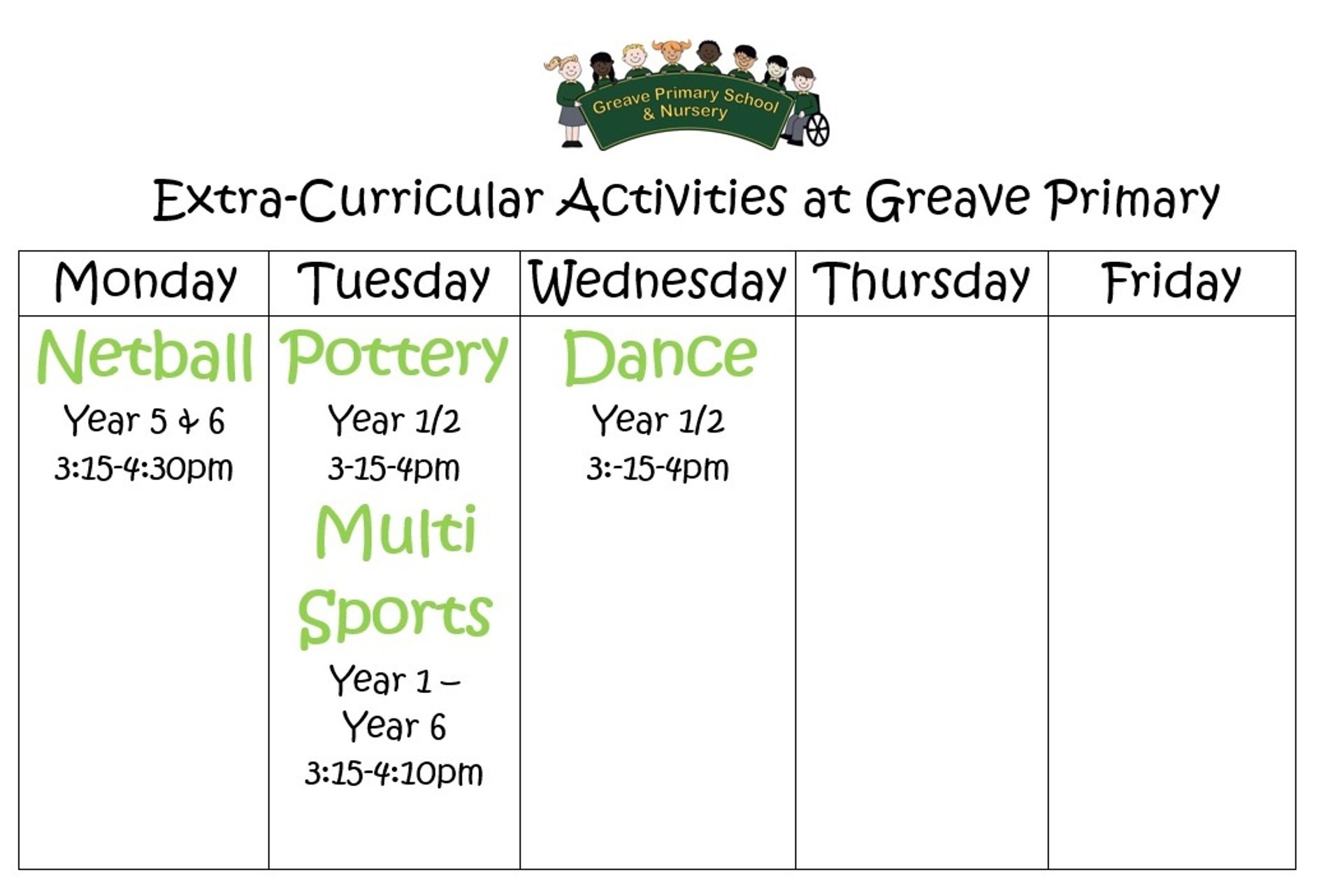 Extracurricular activities | Greave Primary School