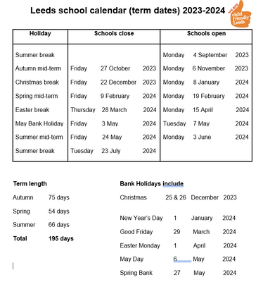 Term Dates | Lower Wortley Primary School