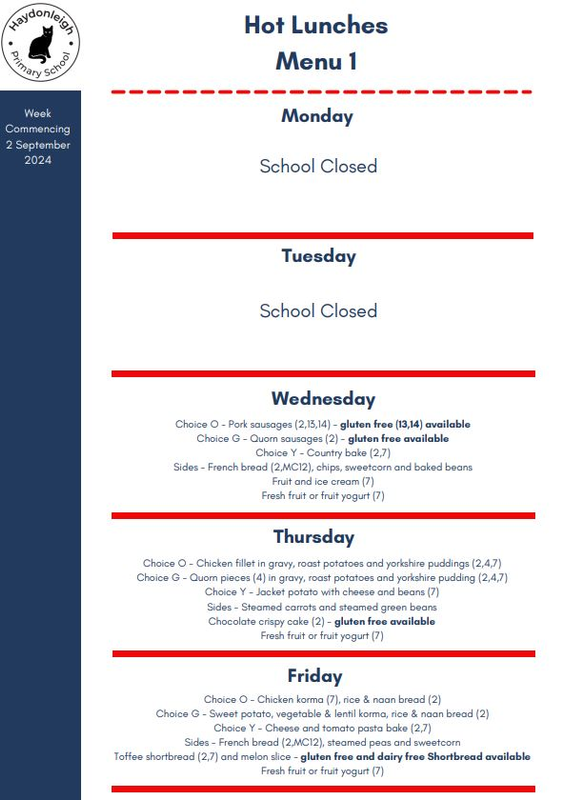 School Menu | Haydonleigh Primary School