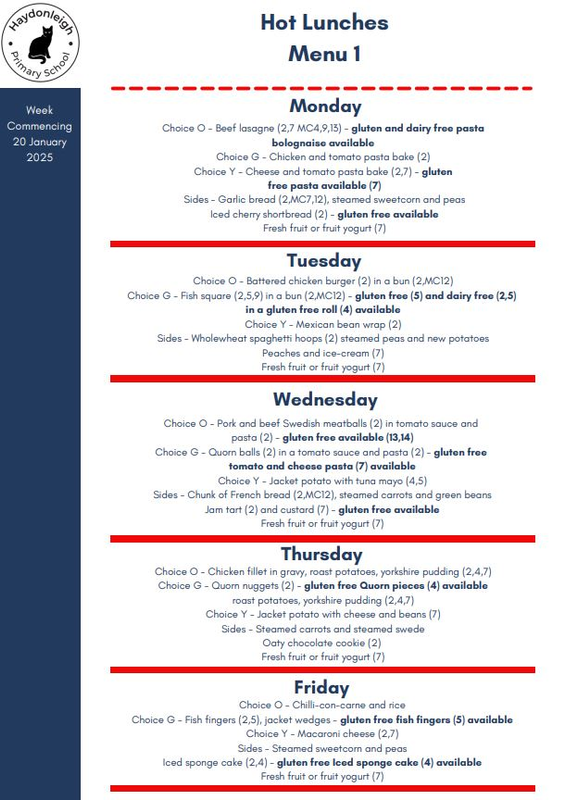 School Menu | Haydonleigh Primary School