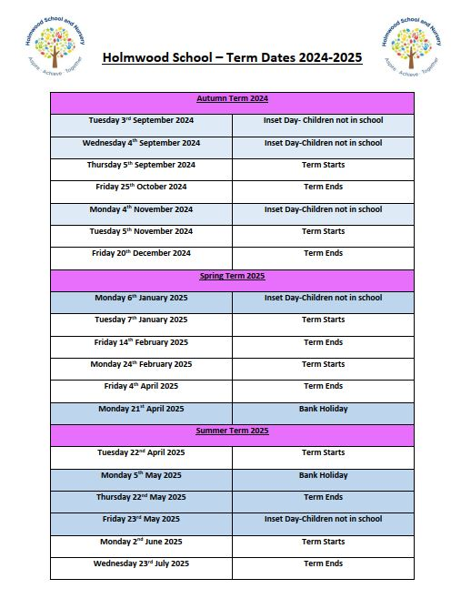 Term Dates | Holmwood School